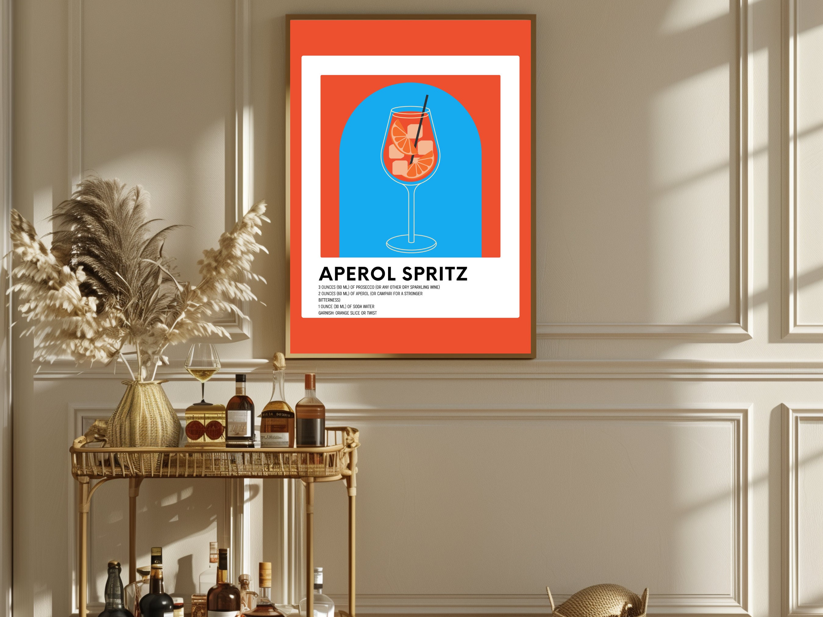 Aperol Spritz Cocktail Recipe Digital Poster for Bar Cart Home Decor ...
