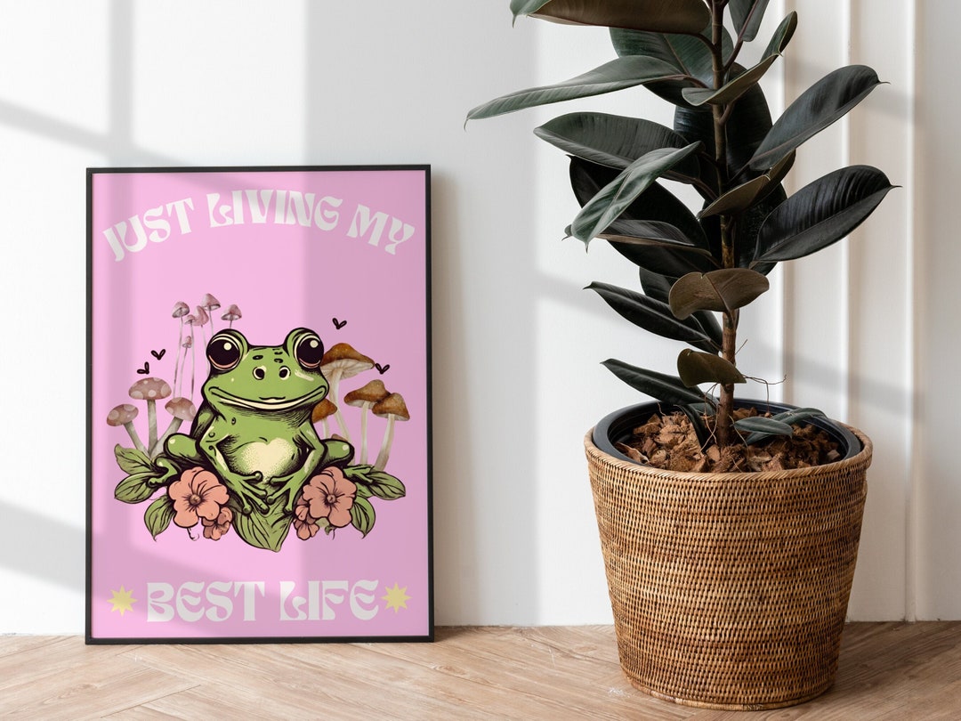 Pink Happy Frog Digital Wall Art Dorm Room Decor, Girly Frog Self Love ...