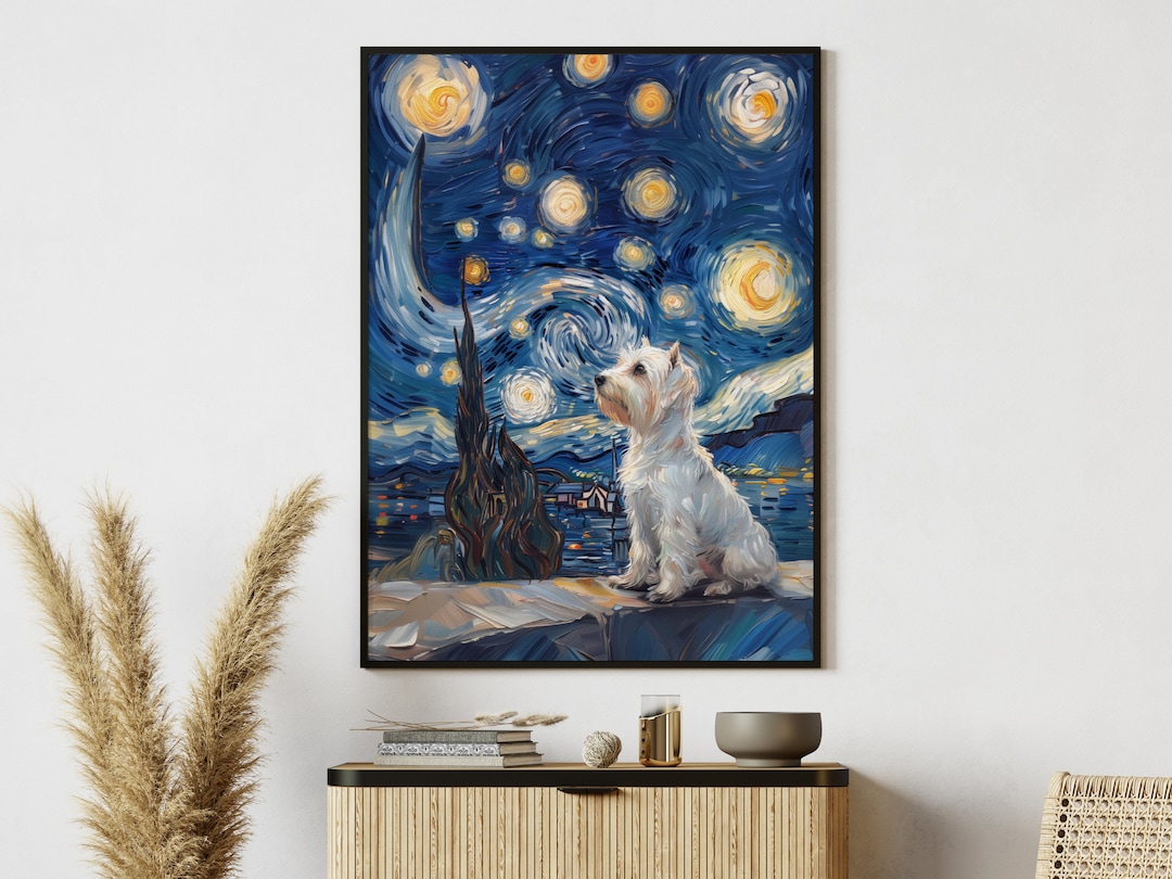 Starry Night Westie Dog Digital Print, West Highland Terrier Printable ...