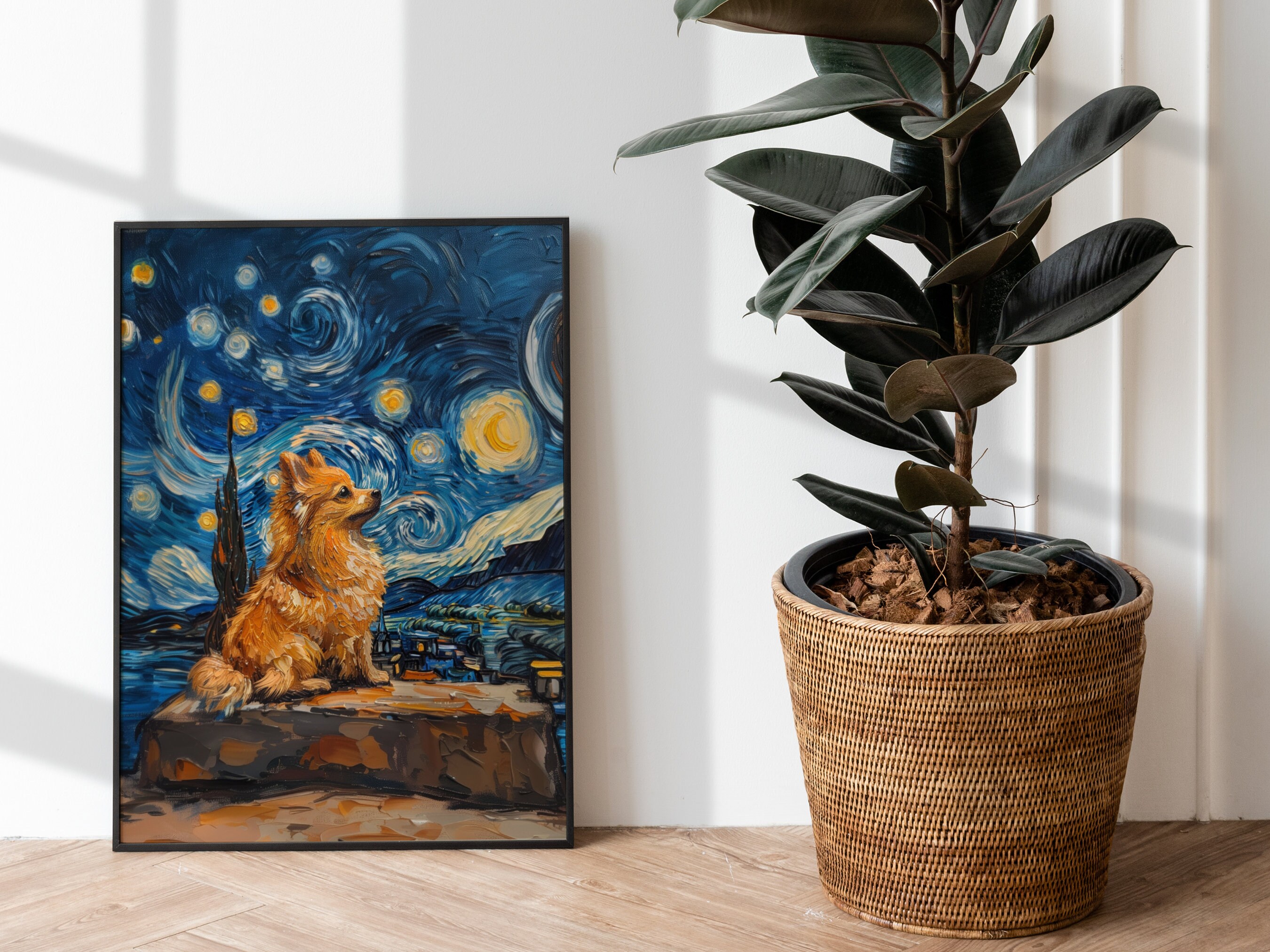 Starry Night Pomeranian Dog Digital Print, Cute Pommy Printable Poster ...
