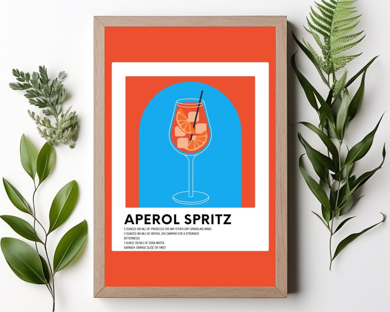 Aperol Spritz Cocktail Recipe Digital Poster for Bar Cart Home Decor ...