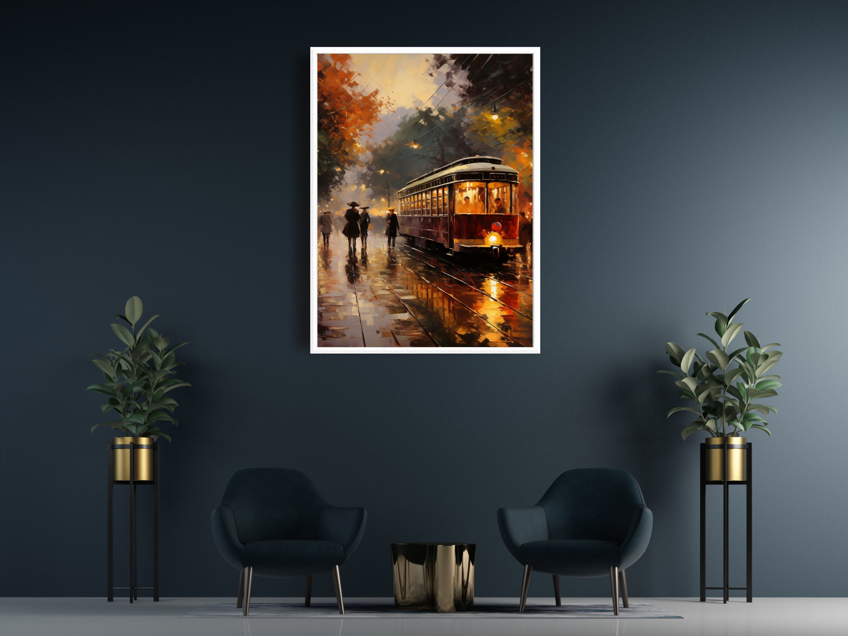 Train Impressionist Painting Digital Wall Art for Nostalgic & Classic ...