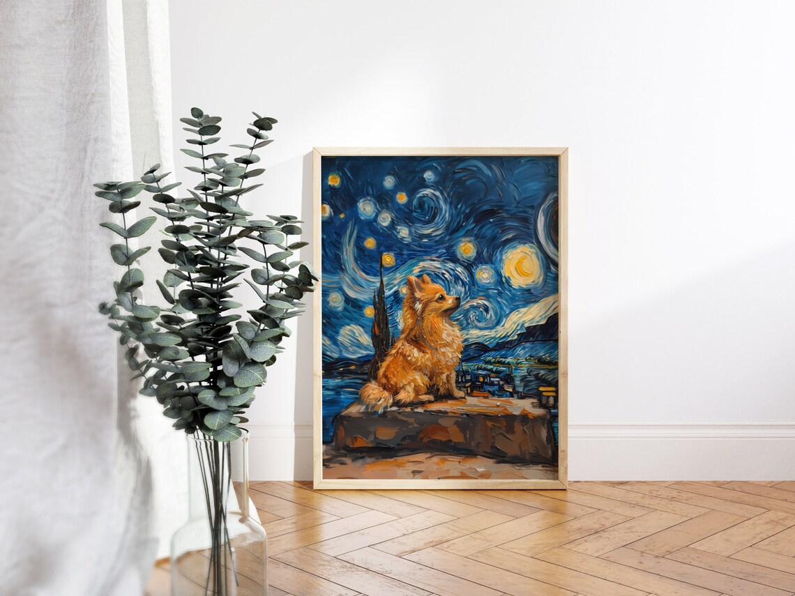 Starry Night Pomeranian Dog Digital Print, Cute Pommy Printable Poster ...