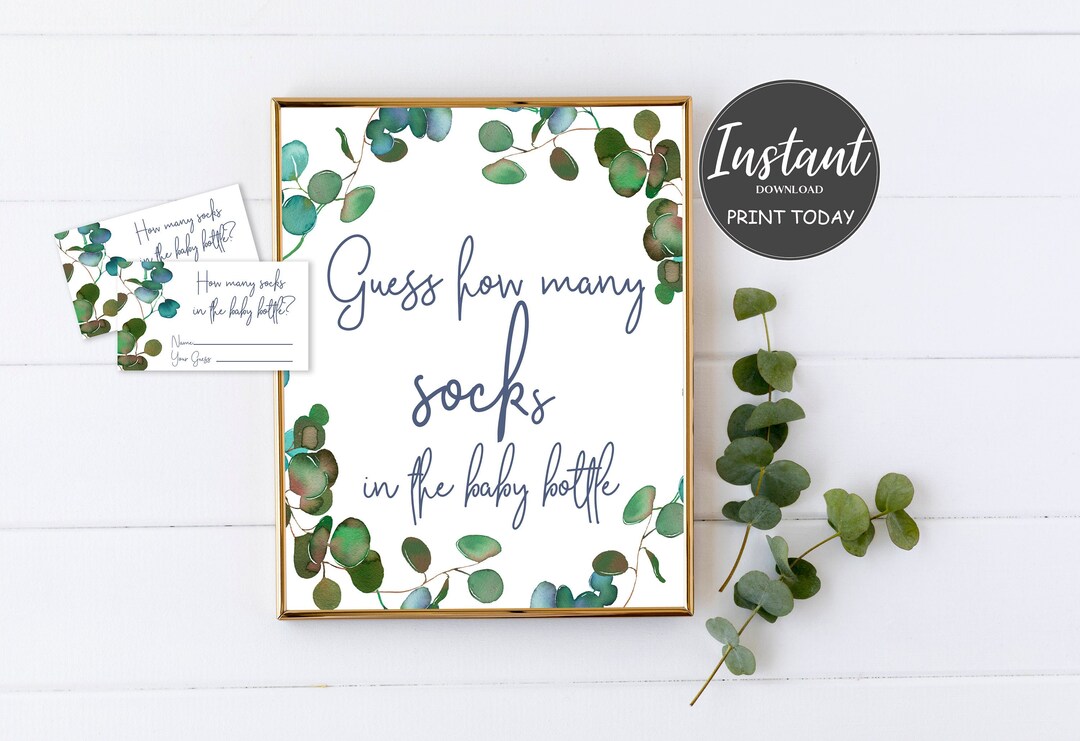 Guess How Many Socks Sign and Raffle Cards, Printable Greenery, Guess ...