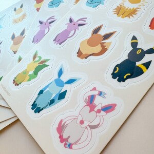 Eeveelution Sticker Sheet Eevee Evolution Umbreon Sylveon Espeon Vaporeon Jolteon Glaceon ...