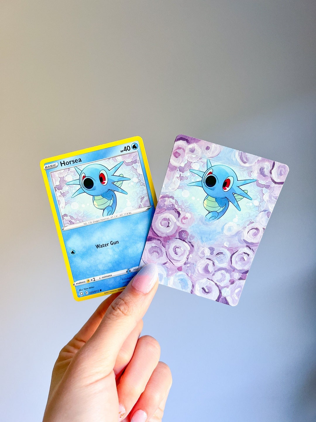 Painted Pokemon Card Horsea Shining Fates, Custom Full Art Card Sword ...