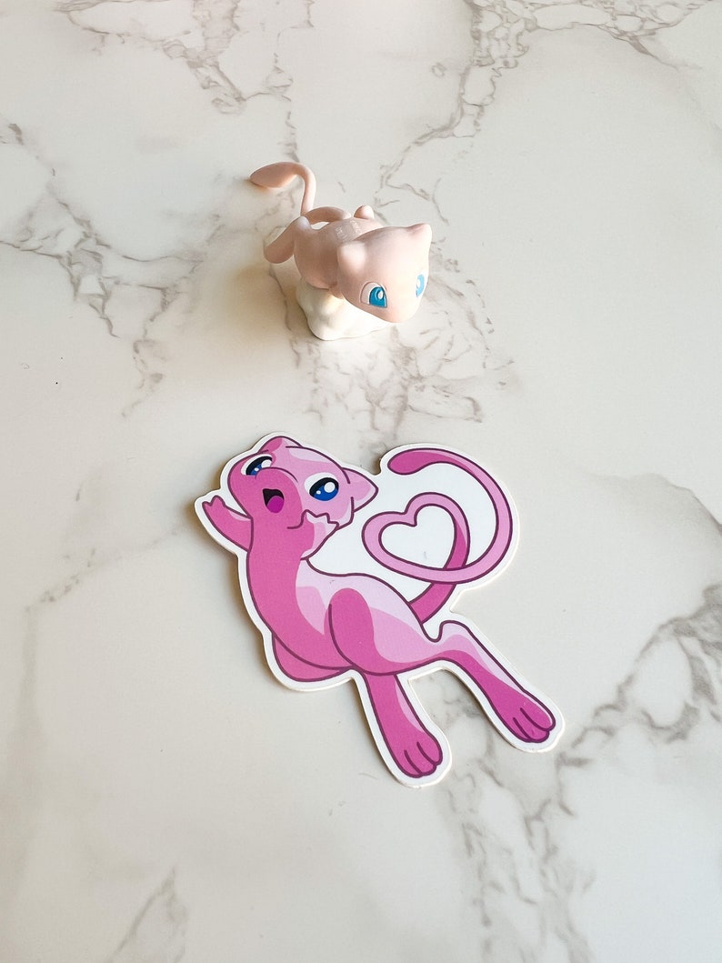Mew Sticker | Mewtwo Decal, Legendary Psychic Type, Cute Heart Tail ...