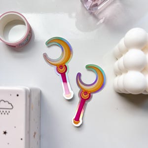 Moon Stick Wand Sticker | 90s Anime Holographic Decals, Moon Prism ...