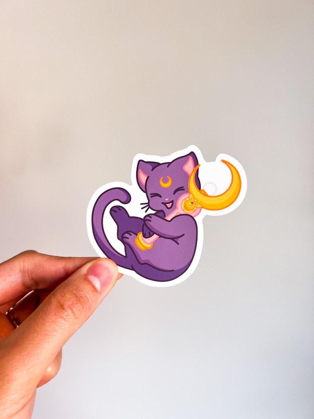 Luna Cat Sticker | Moon Stick Wand Decal | 90s Anime Manga, Magical ...