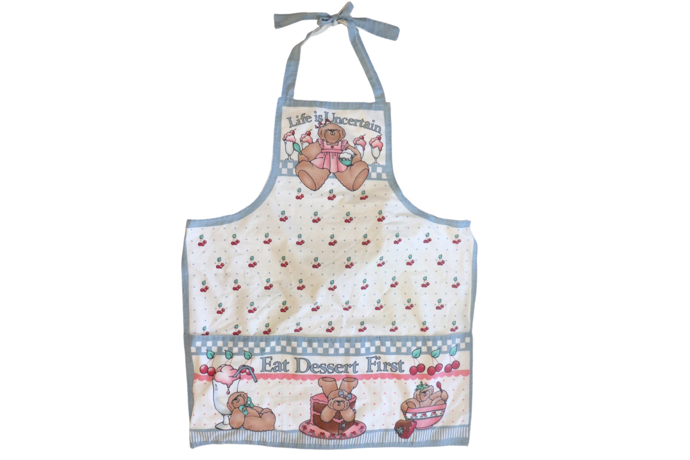 Chef’s Apron Teddy Bear Themed Life is Uncertain Eat Dessert First - Etsy