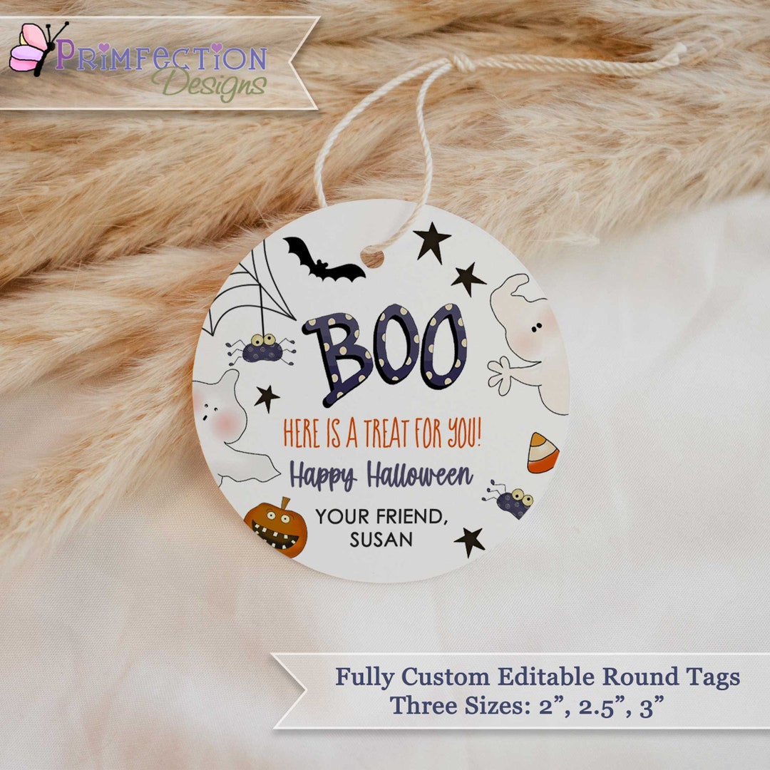 Editable Round Halloween Boo Tags, Boo Gift Tag, Downloadable Halloween ...