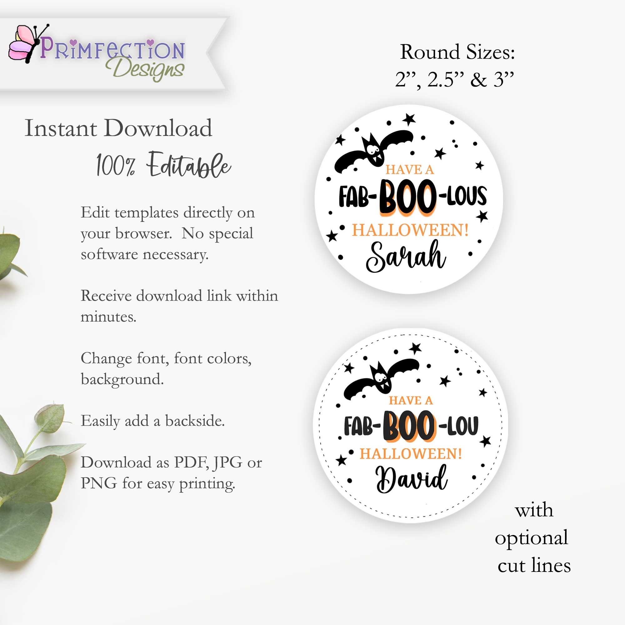 Editable Round Halloween Fab-boo-lous Tags Boo Gift Tag - Etsy