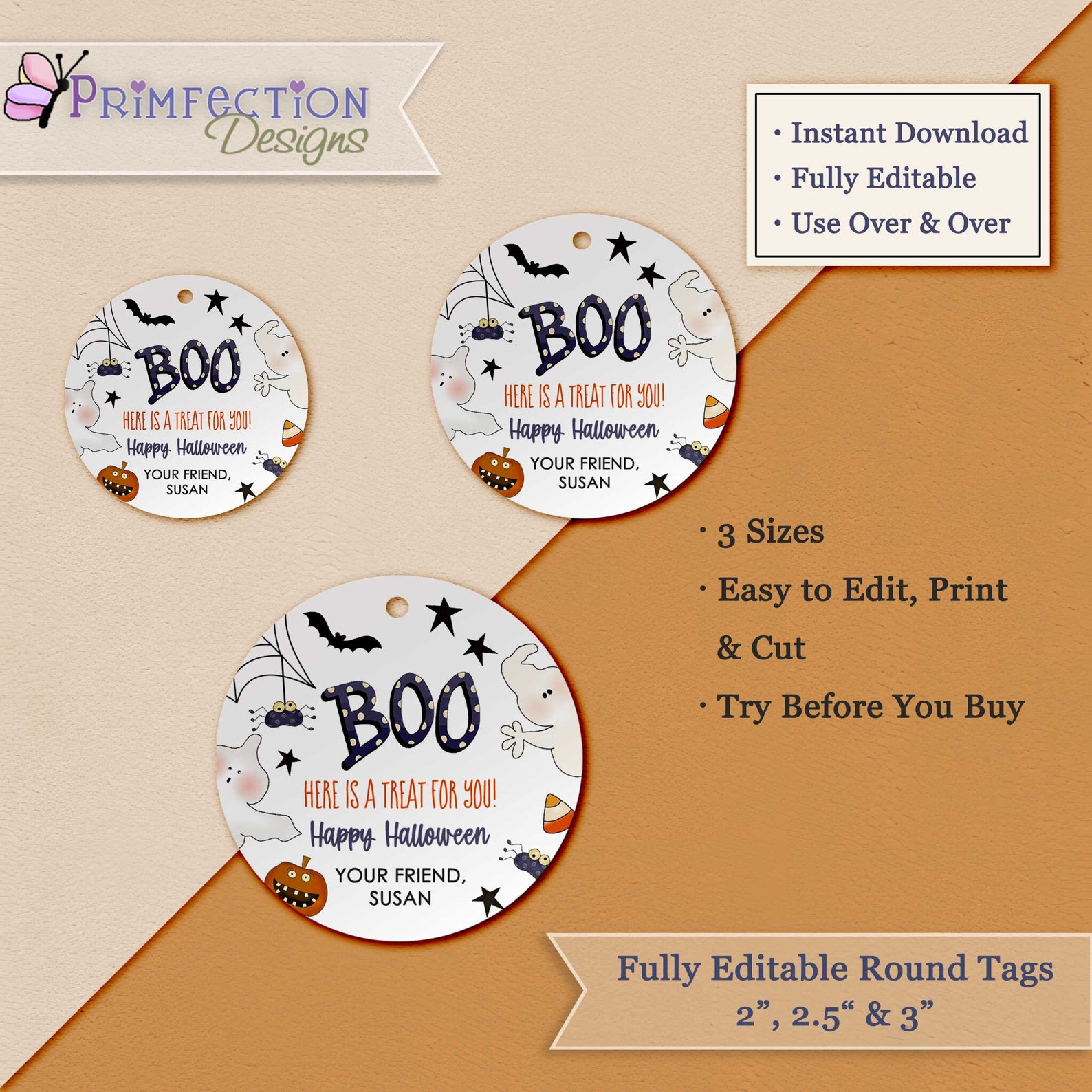 Editable Round Halloween Boo Tags, Boo Gift Tag, Downloadable Halloween ...