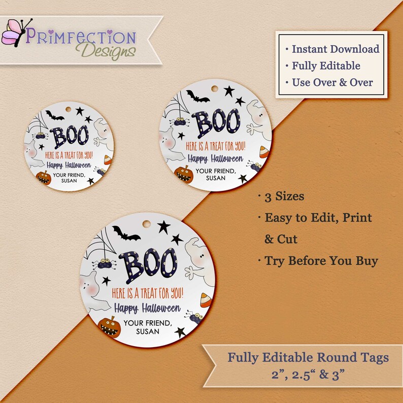 Editable Round Halloween Boo Tags, Boo Gift Tag, Downloadable Halloween ...