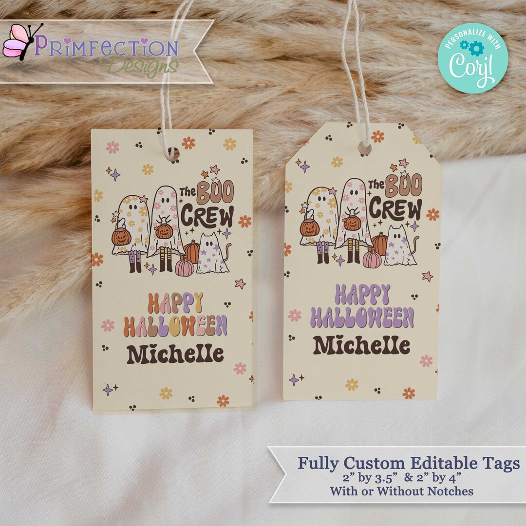Retro Halloween Tag Printable Girl Birthday Party Favor Tag BOO CREW ...