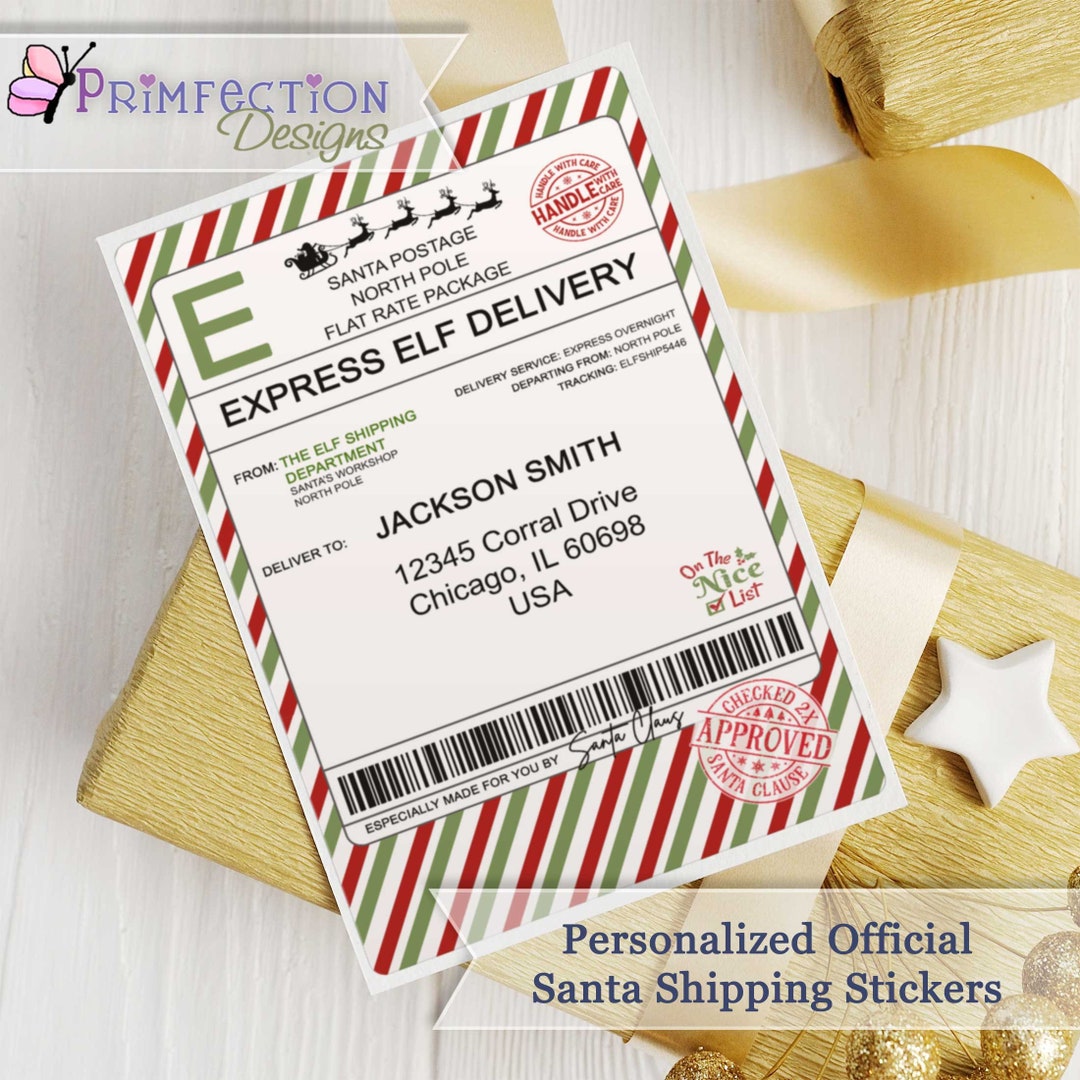 Express Elf Delivery Large Label Santa Claus Gift Tag Stickers ...