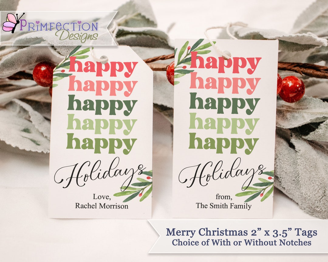 Personalized Happy Holiday Gift Tags Printed, Custom Printed Gift Tags ...