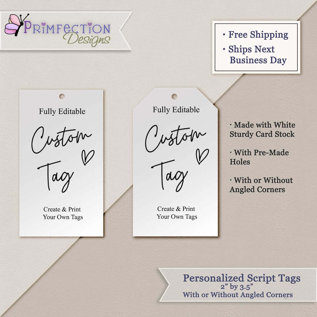 Printed Personalized Tags, Calligraphy, Custom Tag, Minimalist Tag ...