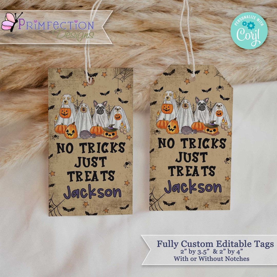 Ghost Dogs Halloween Tag Printable Trick or Treat Gift Tag Halloween ...