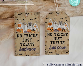 Square Ghost Dogs Halloween Tag Printable Trick-or-treat Gift Tag ...