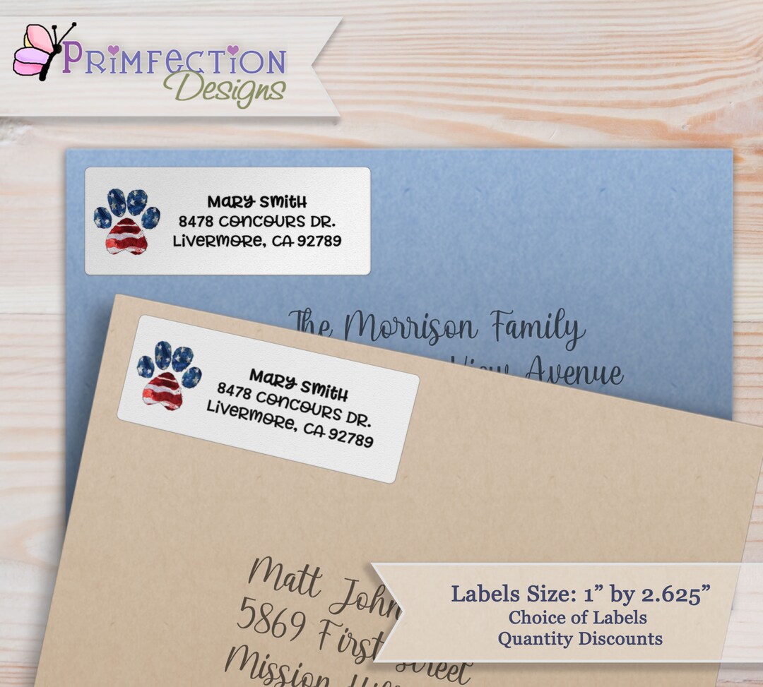 Patriotic Pet Paw Print Address Labels, Custom Watercolor Address ...