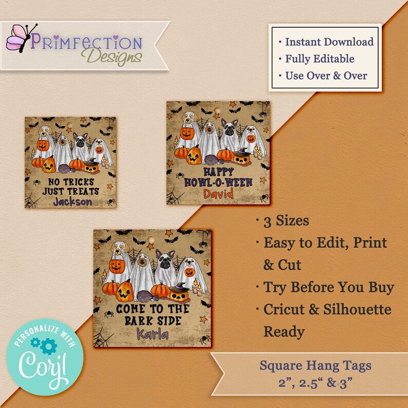 Square Ghost Dogs Halloween Tag Printable Trick-or-treat Gift Tag ...