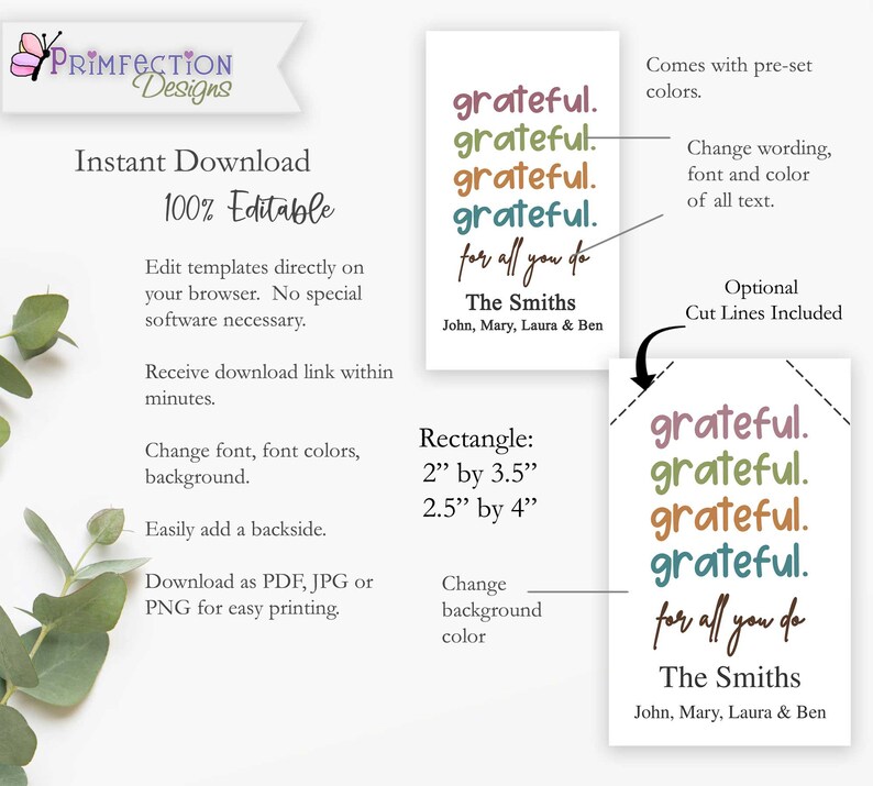Editable Grateful Gift Tag, Thanksgiving Favor Tag, Thanksgiving ...