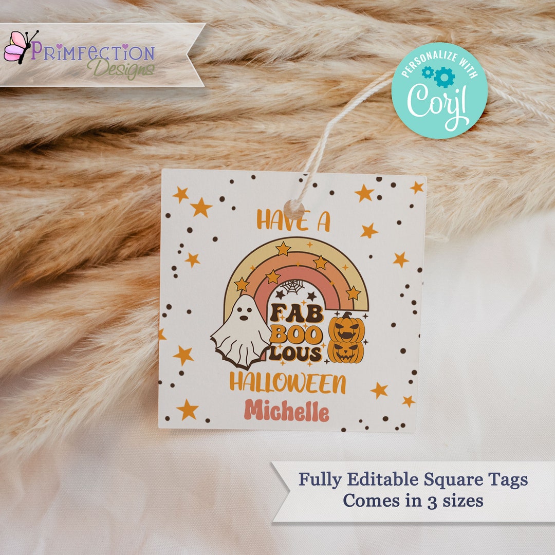 Retro Halloween Tag Printable | Editable Halloween Gift Tag | Fab Boo ...