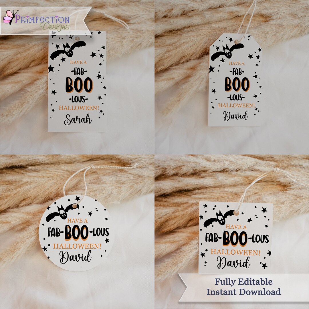 Editable Halloween Fab Boo Tags, Boo Gift Tag, Downloadable Halloween ...