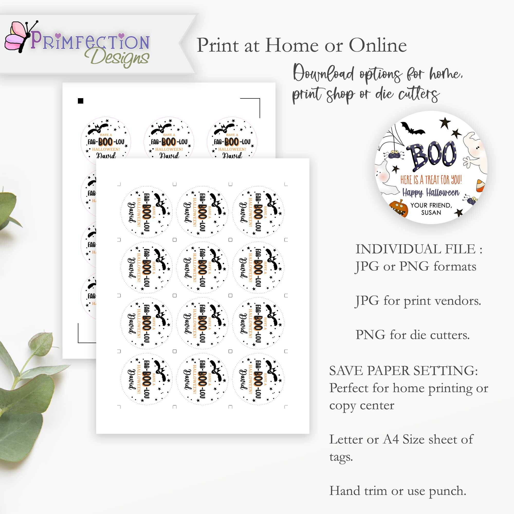 Editable Round Halloween Fab-boo-lous Tags Boo Gift Tag - Etsy
