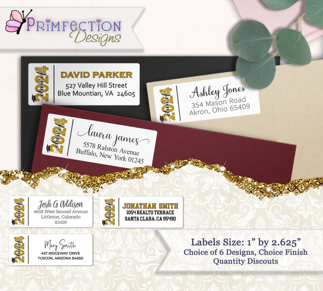 Class of 2024 Graduation Address Labels Personalized, Gold Address ...