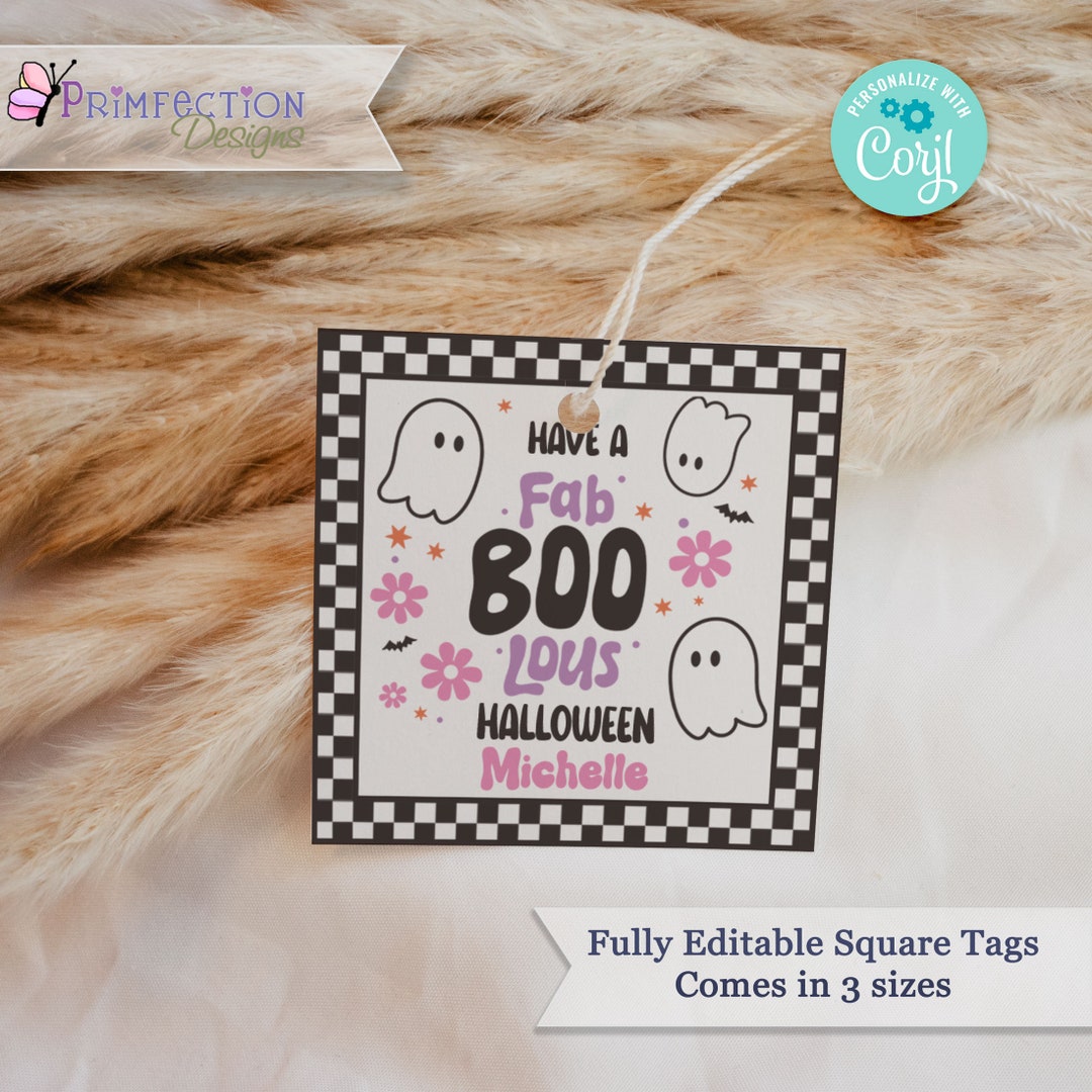 Retro Halloween Tag Printable Girl Birthday Party Favor Tag FAB BOO ...