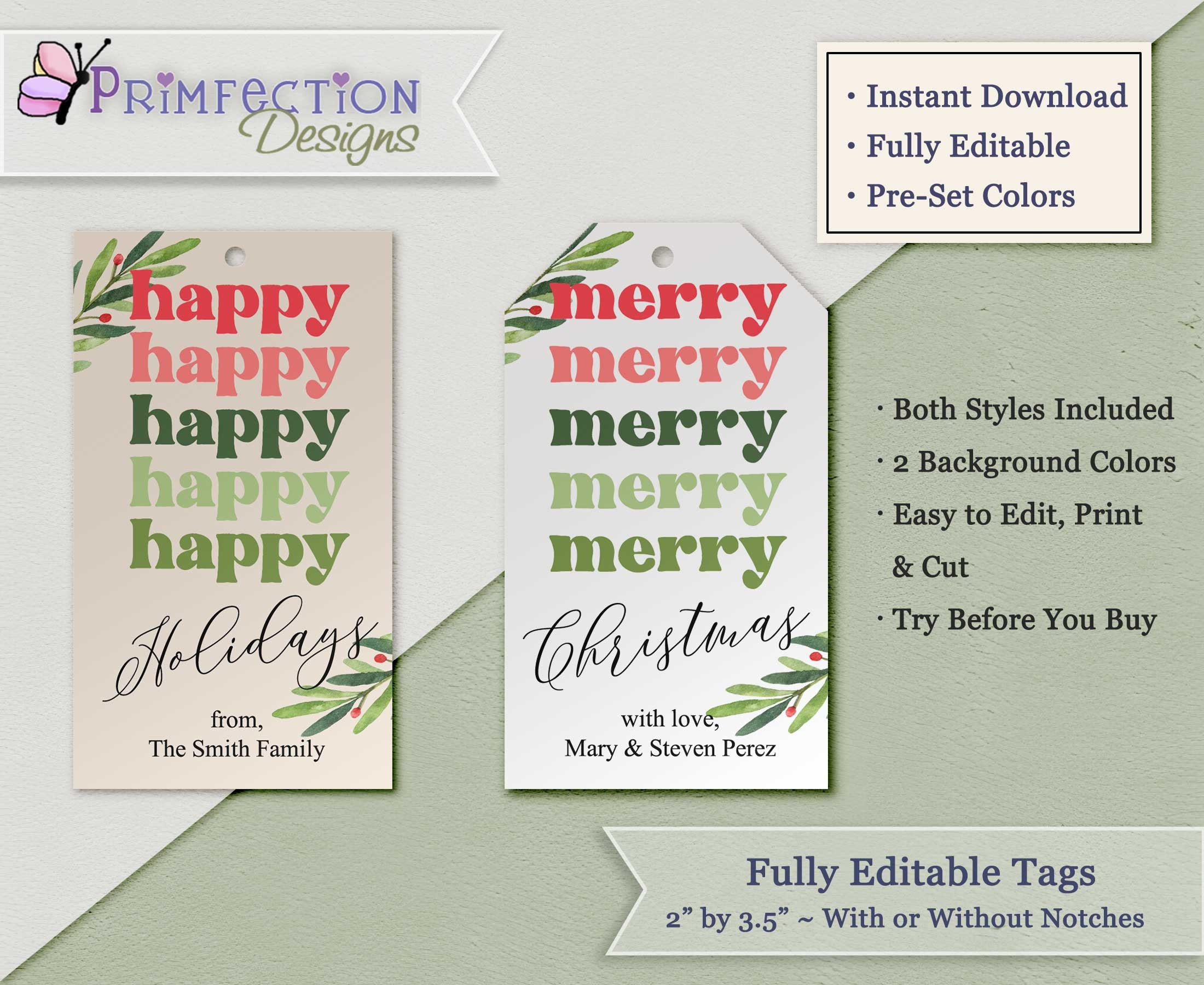 Editable Christmas Gift Tag Merry Christmas Printable Tags - Etsy