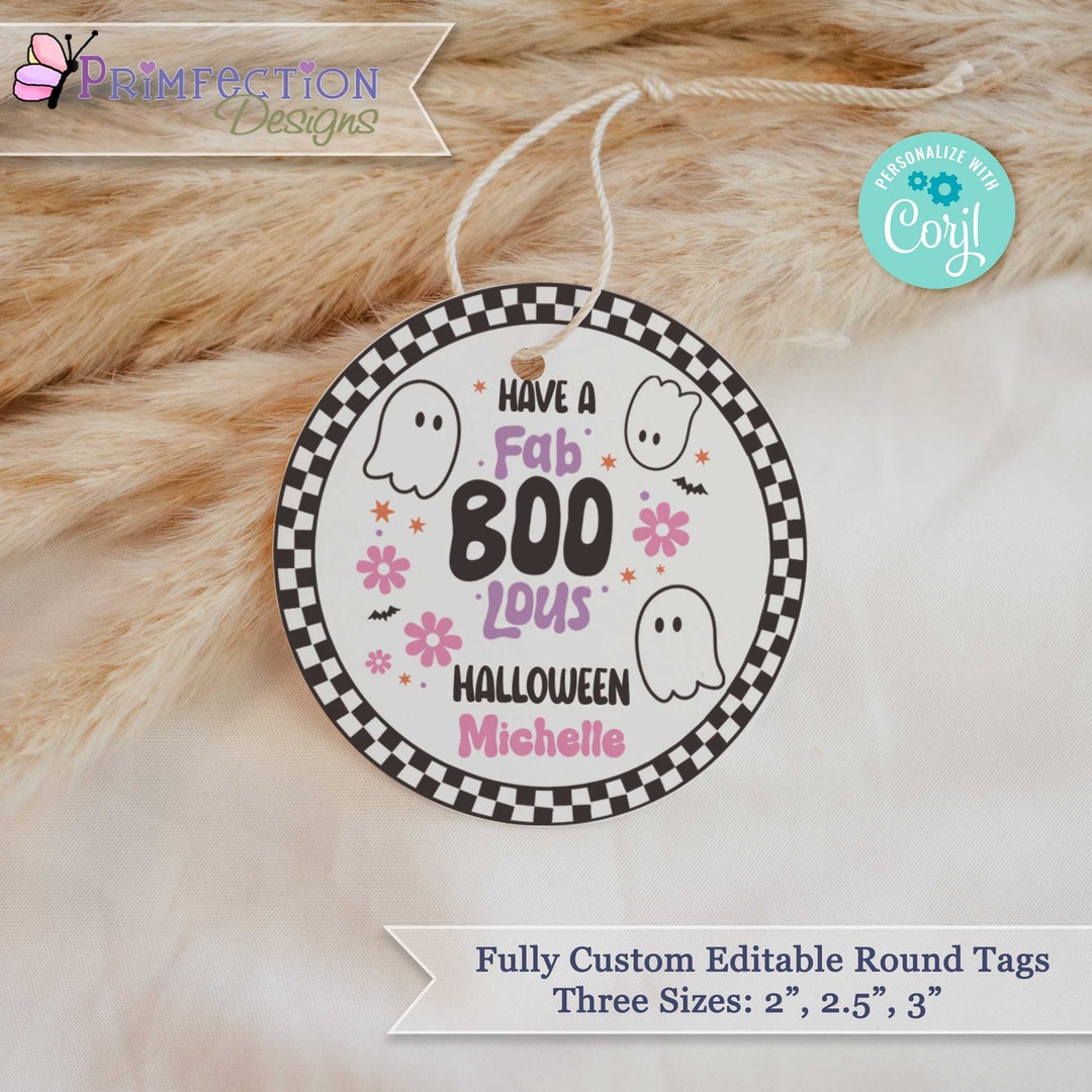 Retro Halloween Tag Printable Girl Birthday Party Favor Tag FAB BOO ...