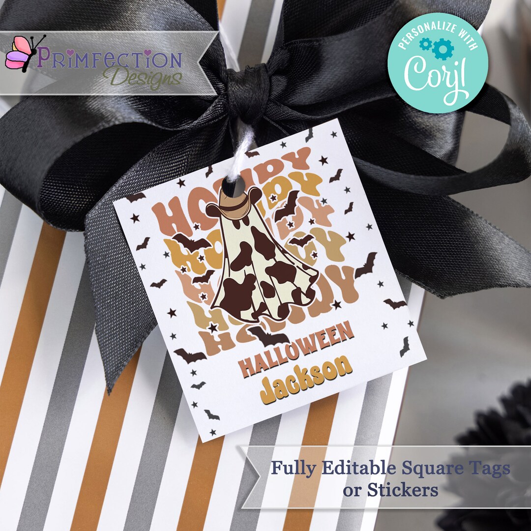 Square Ghost Cowboy Howdy Halloween Tag Printable Trick or Treat Gift ...