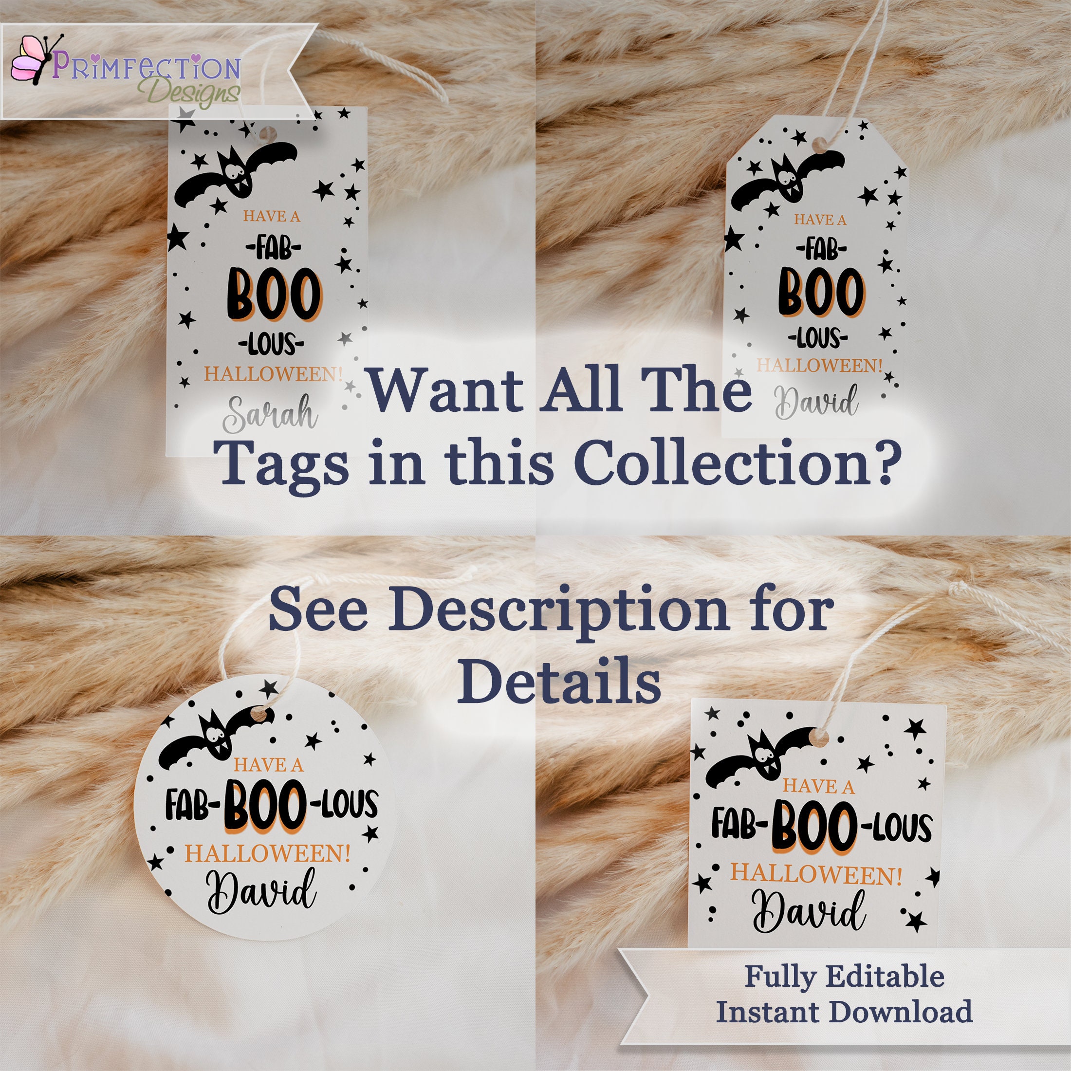 Editable Round Halloween Fab-boo-lous Tags Boo Gift Tag - Etsy