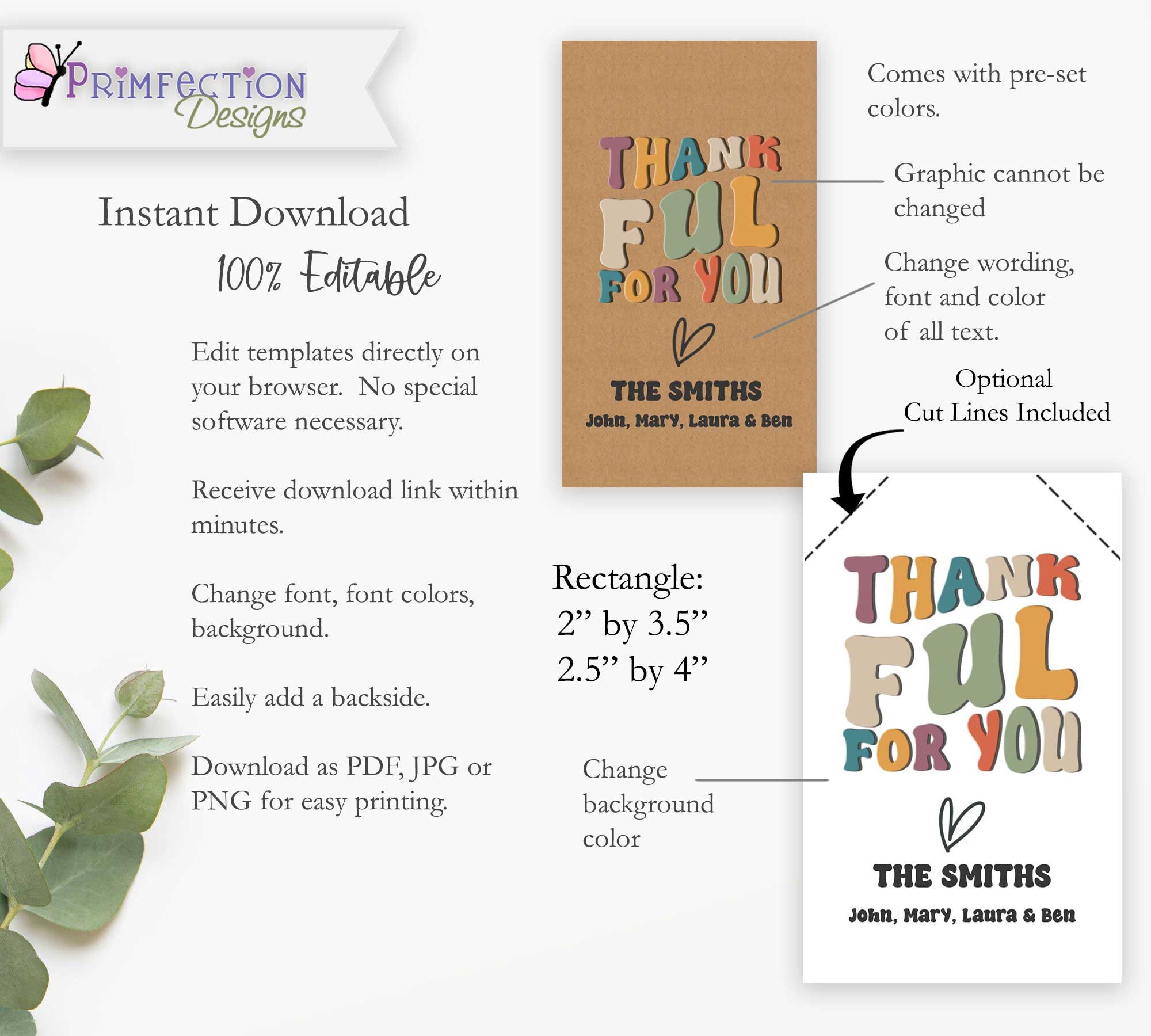 Editable Thank FUL for You Gift Tag Thanksgiving Favor Tag - Etsy
