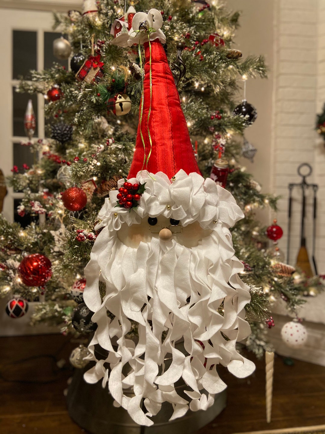 Red Cone Hat Beard Santa Door Wreath / Hanger - Etsy