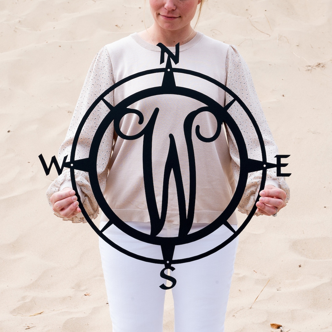 Metal Compass Letter Monogram | Wall Monogram Sign | Nautical Decor ...