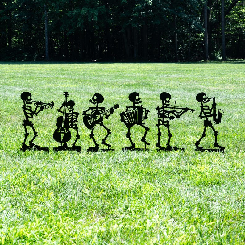 Outdoor Halloween Musician Skeleton Yard Stakes | Spooky Yard Display ...