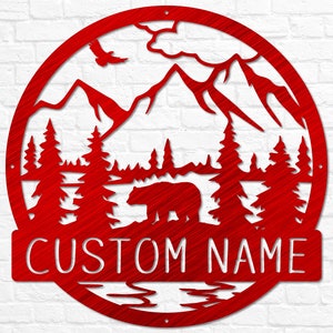 Wilderness Bear Cabin Sign, Mountain Decor Personalized Metal Bear Sign ...