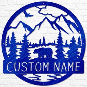 Wilderness Bear Cabin Sign, Mountain Decor Personalized Metal Bear Sign ...