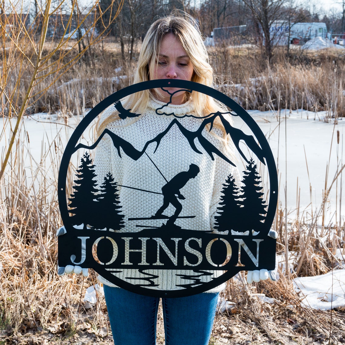 Personalized Downhill Skiing Outdoor Sign | Custom Metal Sign, Snow ...