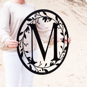 Metal Circle Letter Monogram With Vines | Wall Monogram Sign | Couples ...