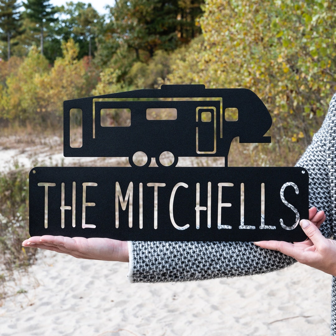 Last Name Camper Sign | Metal Fifth Wheel RV Trailer Decor | Custom ...