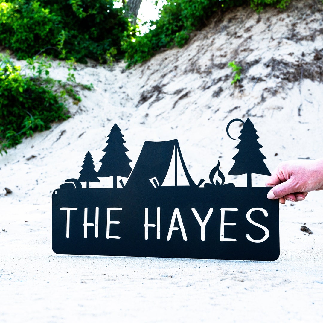 Metal Tent Camping Sign | Custom Camping Name | Camper Decor ...