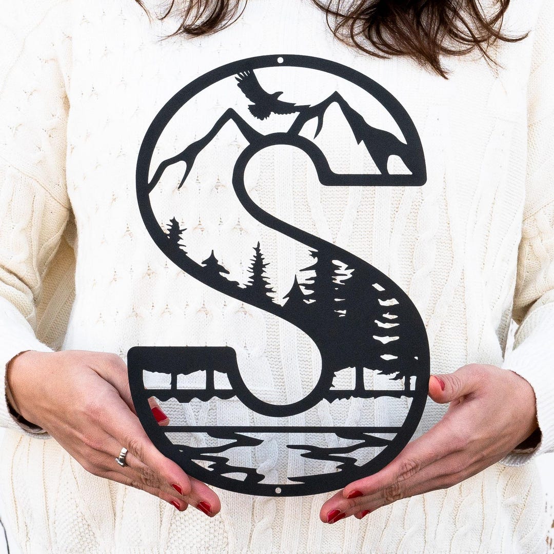 Metal Letter Outdoor Monogram, Mountain Wall Decor, Nature Wall Art ...