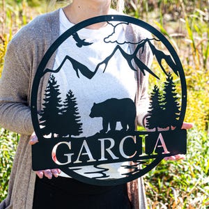 Wilderness Bear Cabin Sign, Mountain Decor Personalized Metal Bear Sign ...