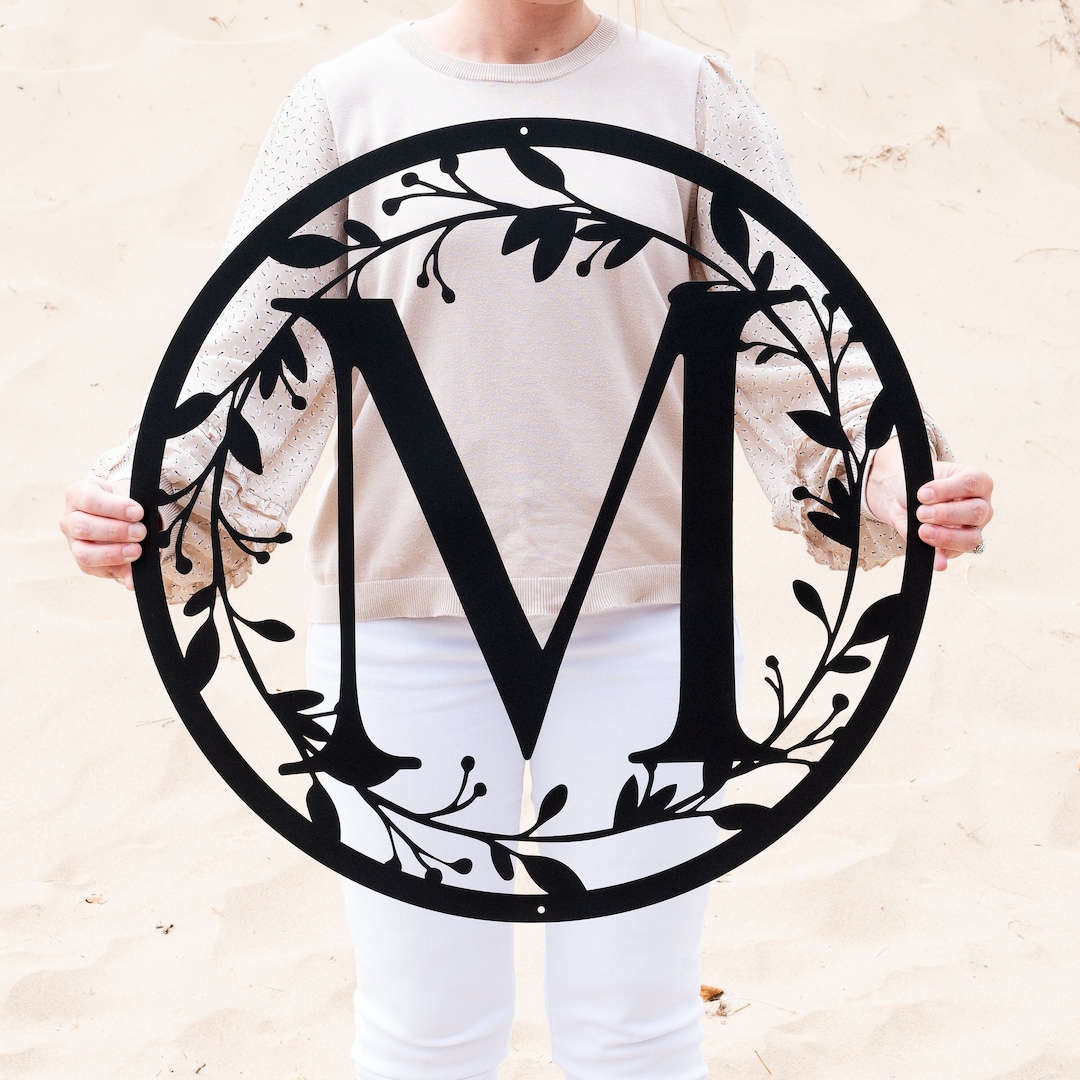 Metal Circle Letter Monogram With Vines | Wall Monogram Sign | Couples ...
