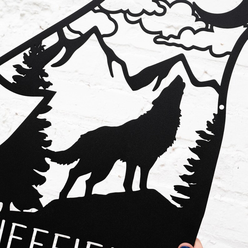 Custom Howling Wolf Head Metal Sign, Rustic Cabin Decor, Personalized ...